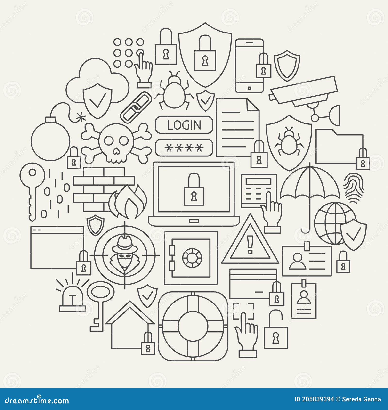 Security Line Icons Circle stock vector. Illustration of privacy ...