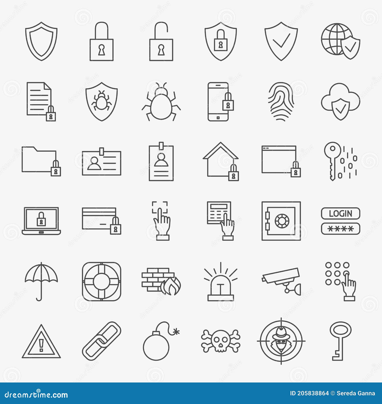 Security Line Icons Set stock vector. Illustration of computer - 205838864