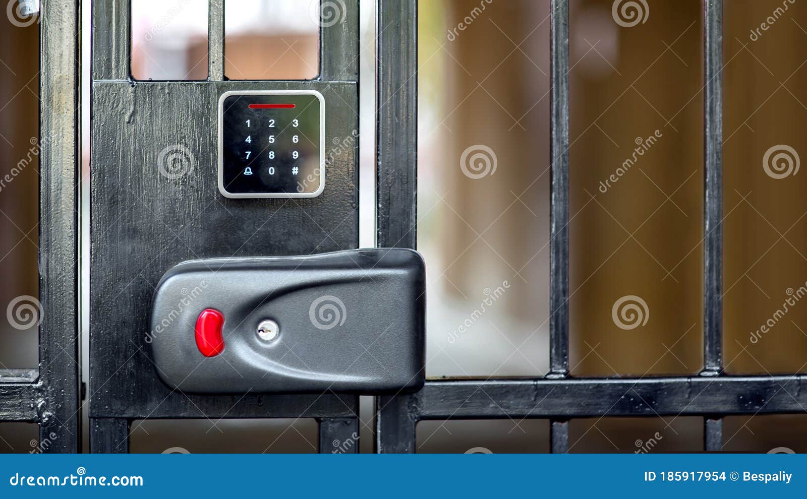 Security Lock on Black Iron Gate with a Touch Panel for Access Code Key ...