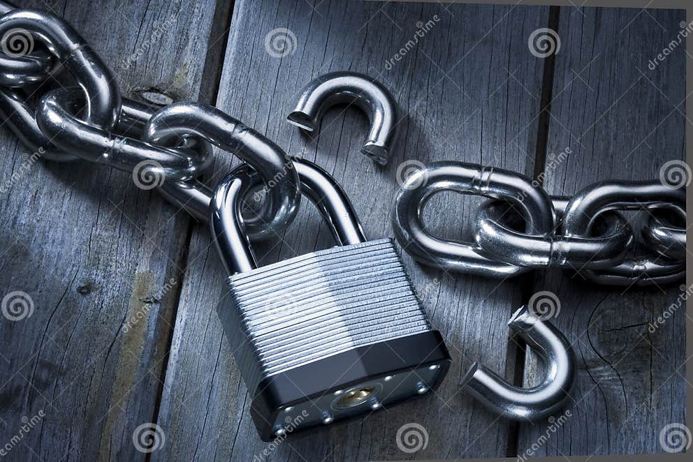 Security Lock Burglary Chains Broken Padlock Stock Image - Image of ...
