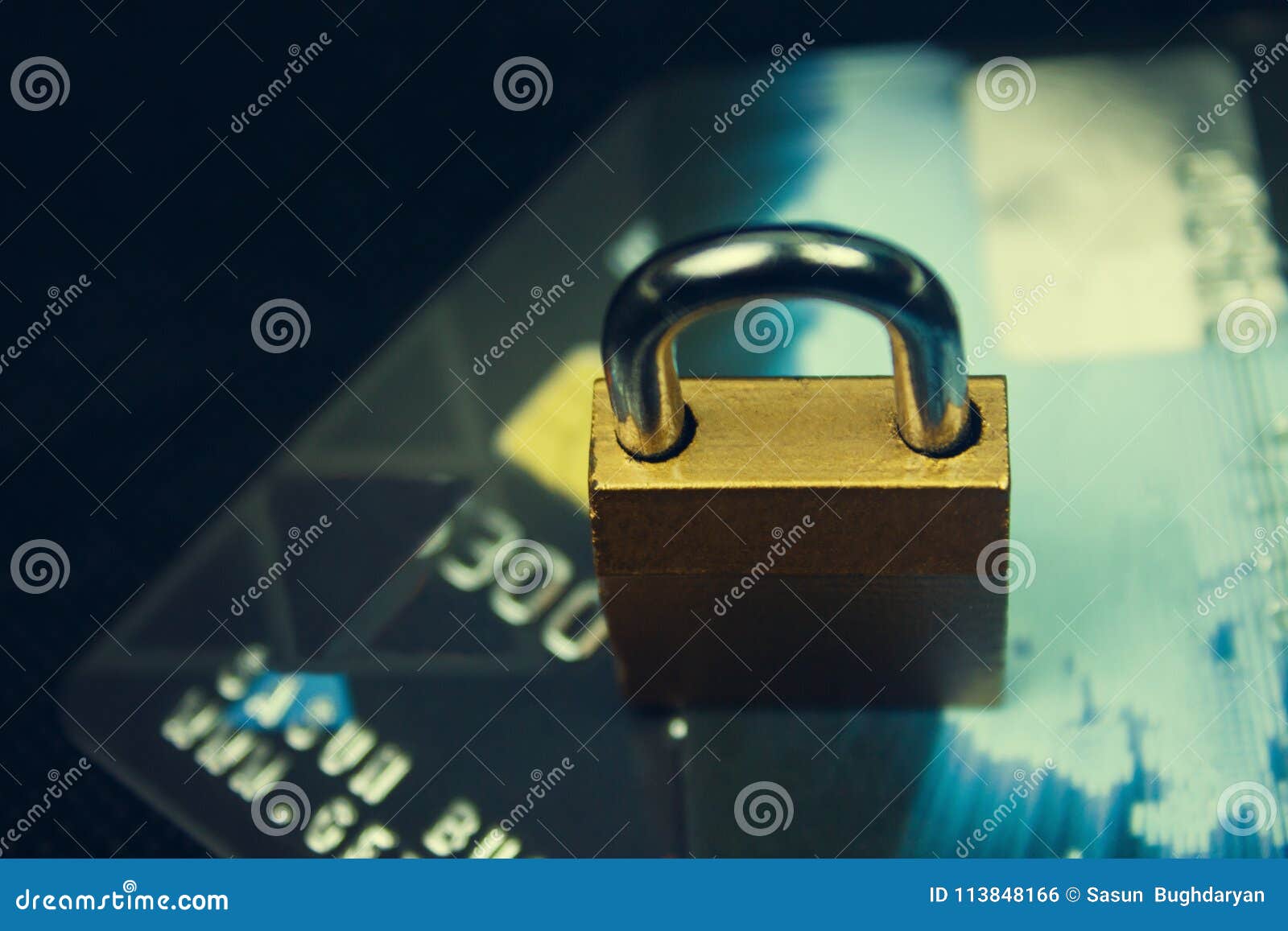 Security Lock on Credit Cards with Computer Keyboard Stock Photo ...