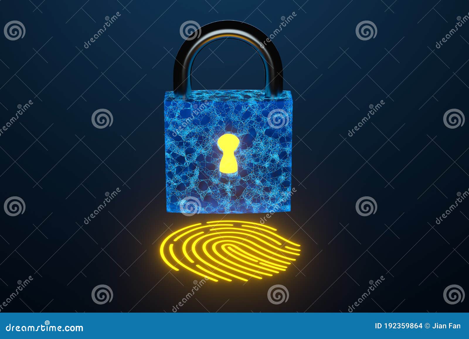 Security Lock with Fingerprint Identification, 3d Rendering Stock ...