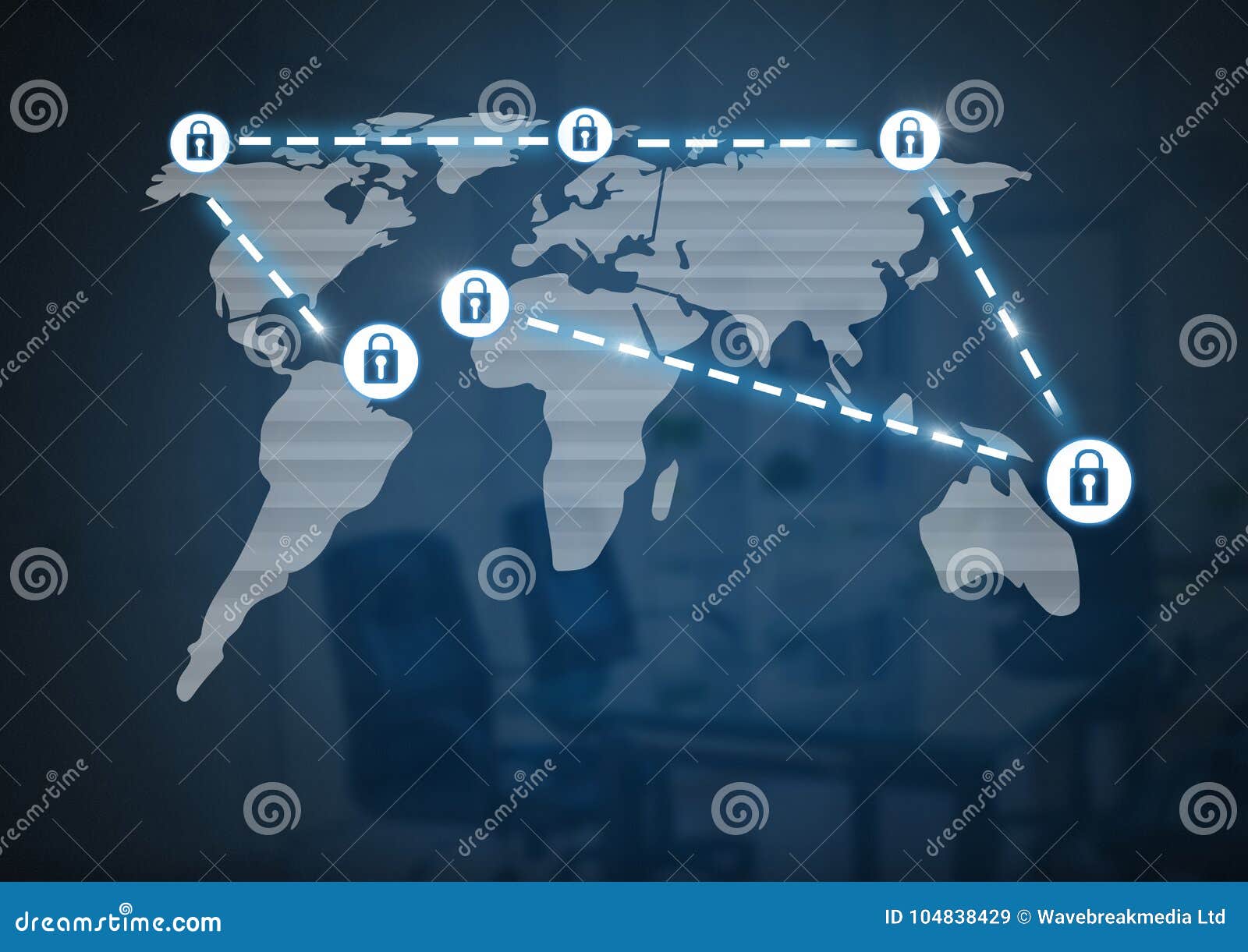 Security Lock Icons Connecting on Map Stock Illustration - Illustration ...