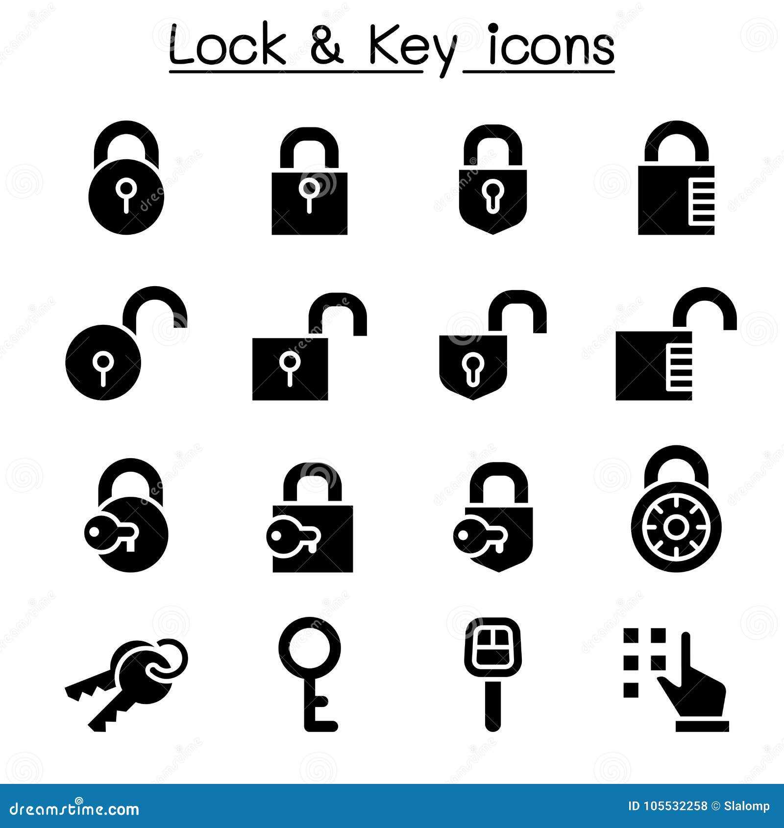 Security, Lock & Key Icon Set Vector Illustration Graphic Design Stock ...