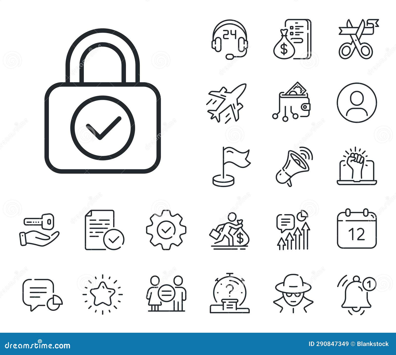 Security Lock Line Icon. Cyber Defence Sign. Salaryman, Gender Equality ...