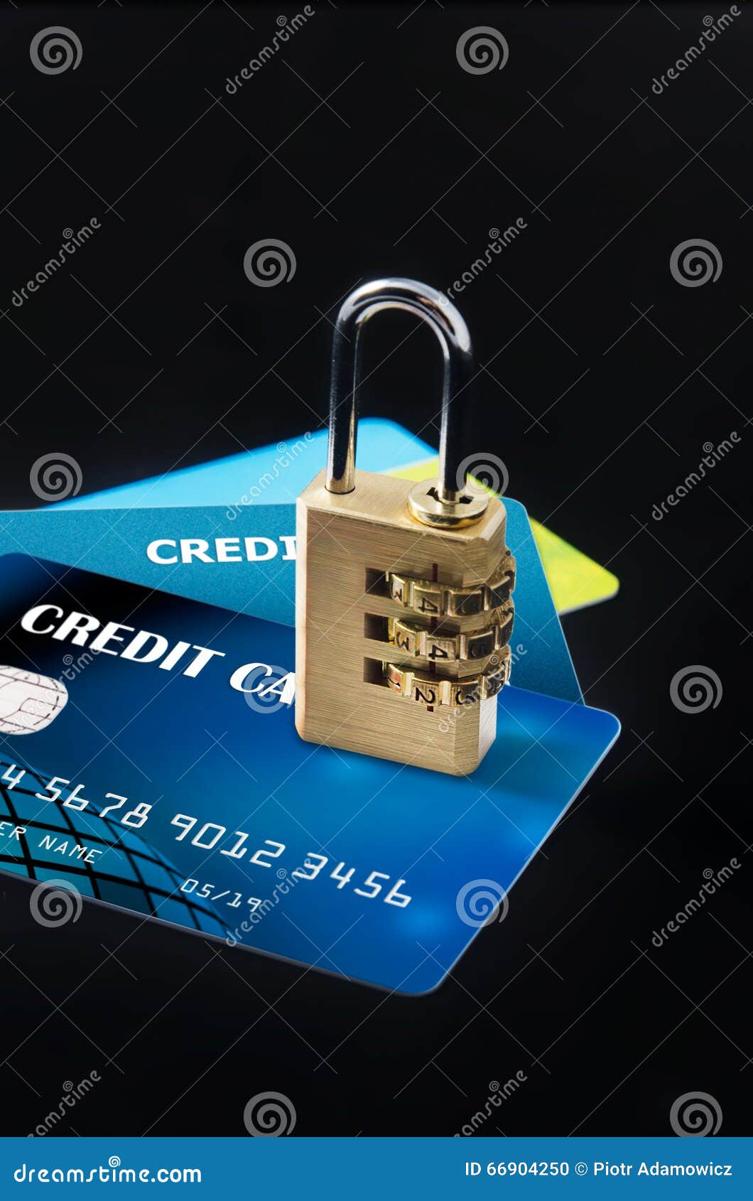 Security Lock on Multiple Blank Credit Cards Stock Photo - Image of ...