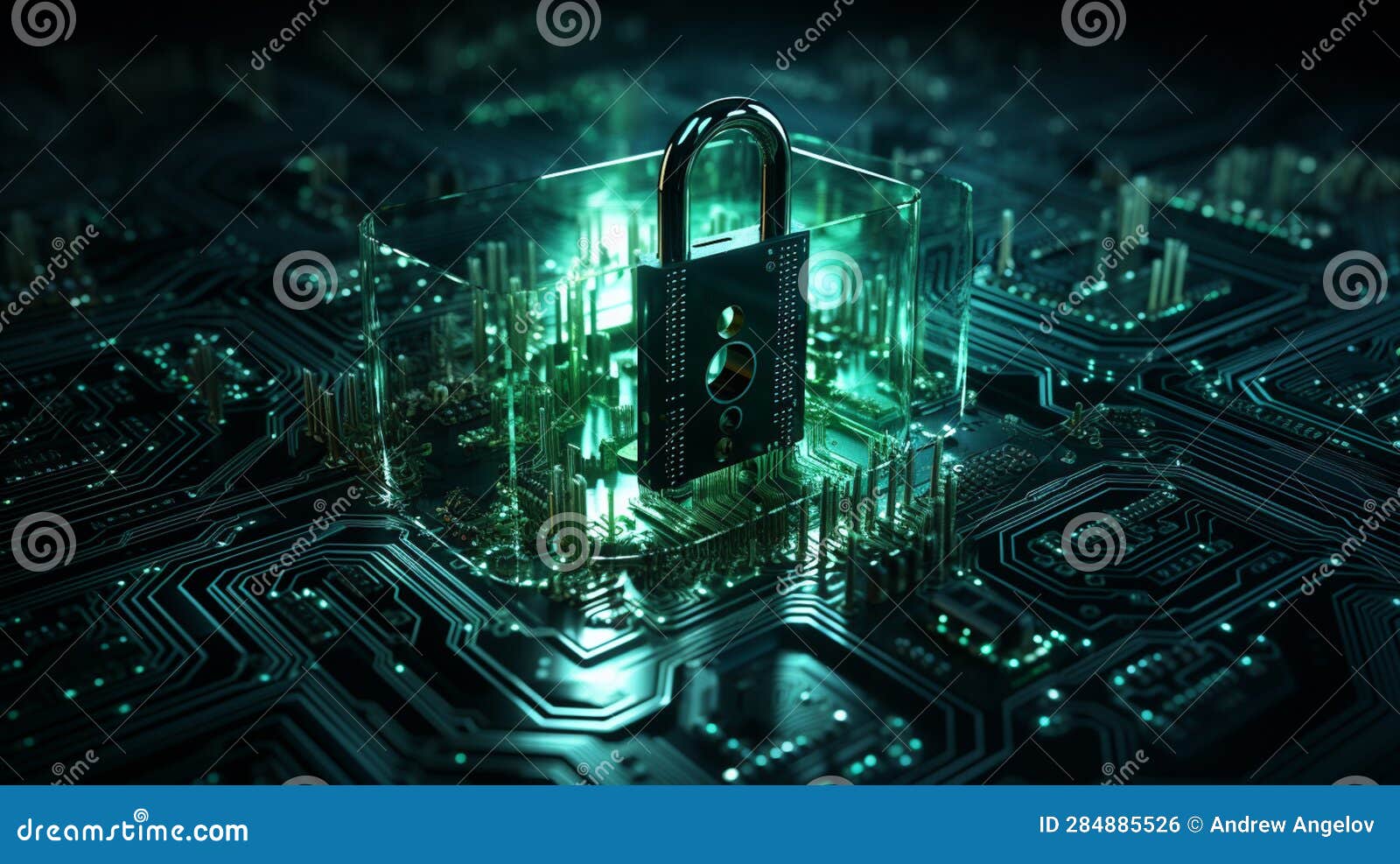 Security Lock Symbol on Computer Circuit Board Generative AI Stock ...