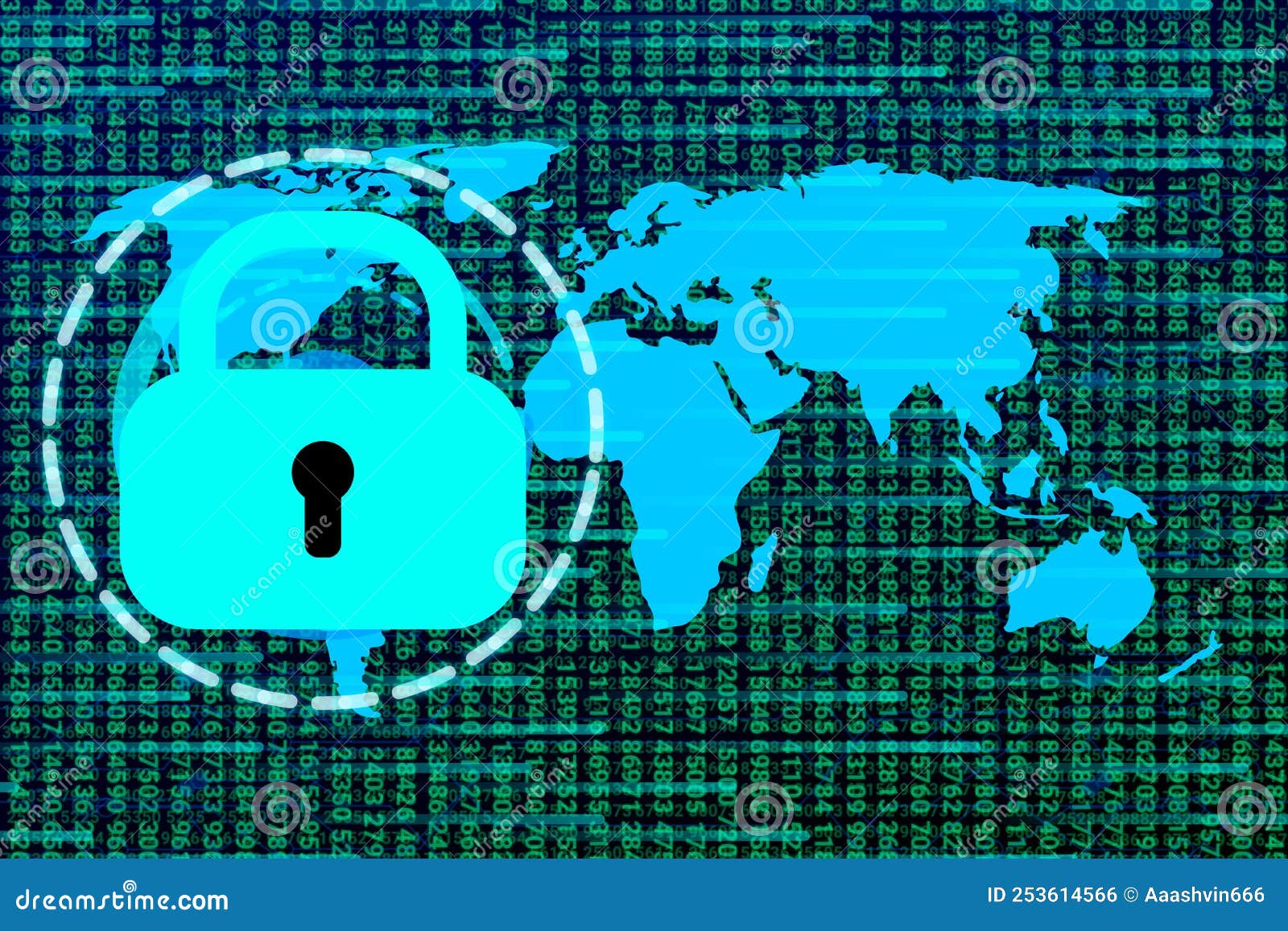 Security Lock World Isolated on World Map and Spotted Light Background ...