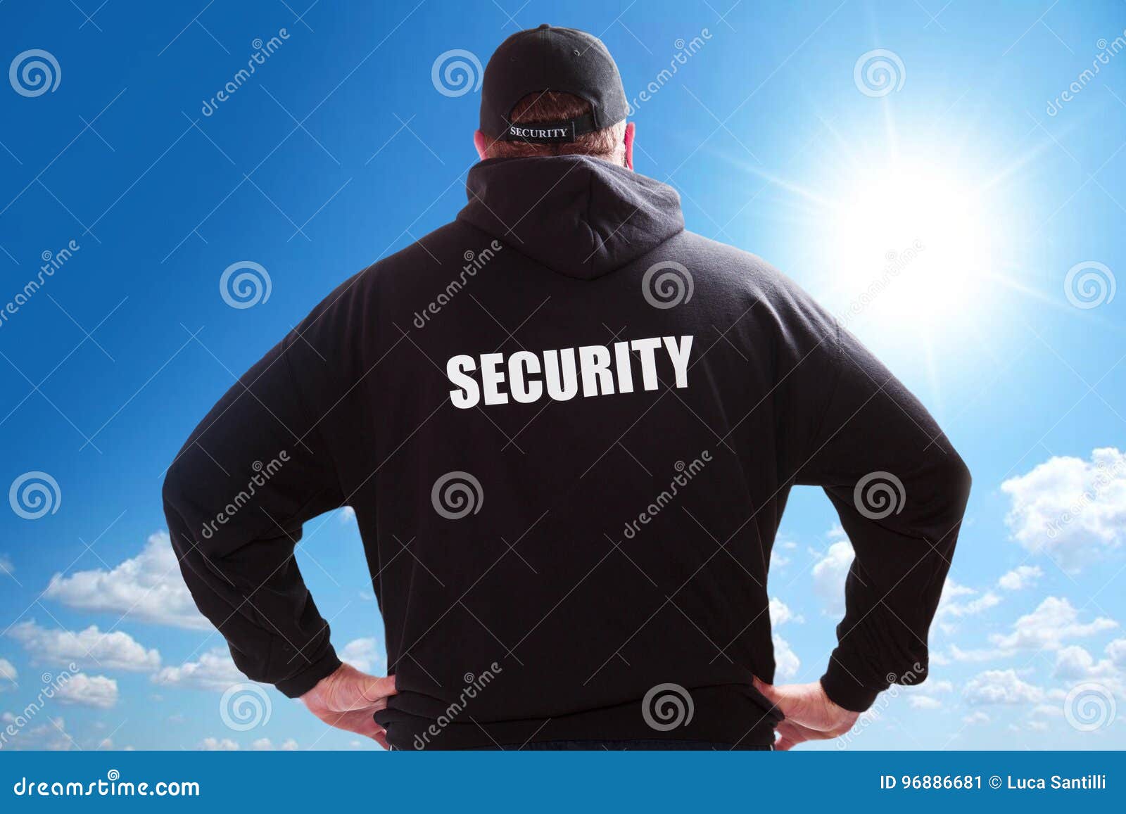 Security Man Looking into the Blue Sky Stock Image - Image of blue ...