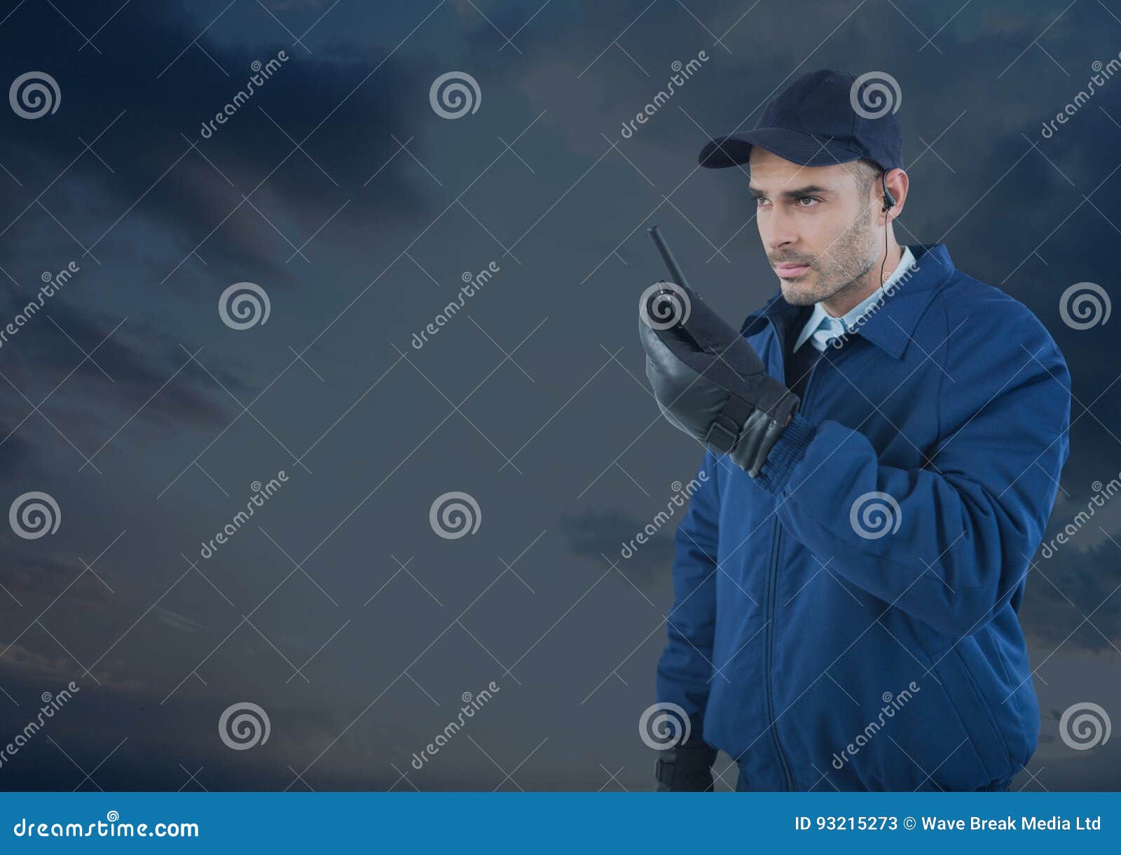 Security Man Outside with Blue Background Cloudy Sky Stock Image ...