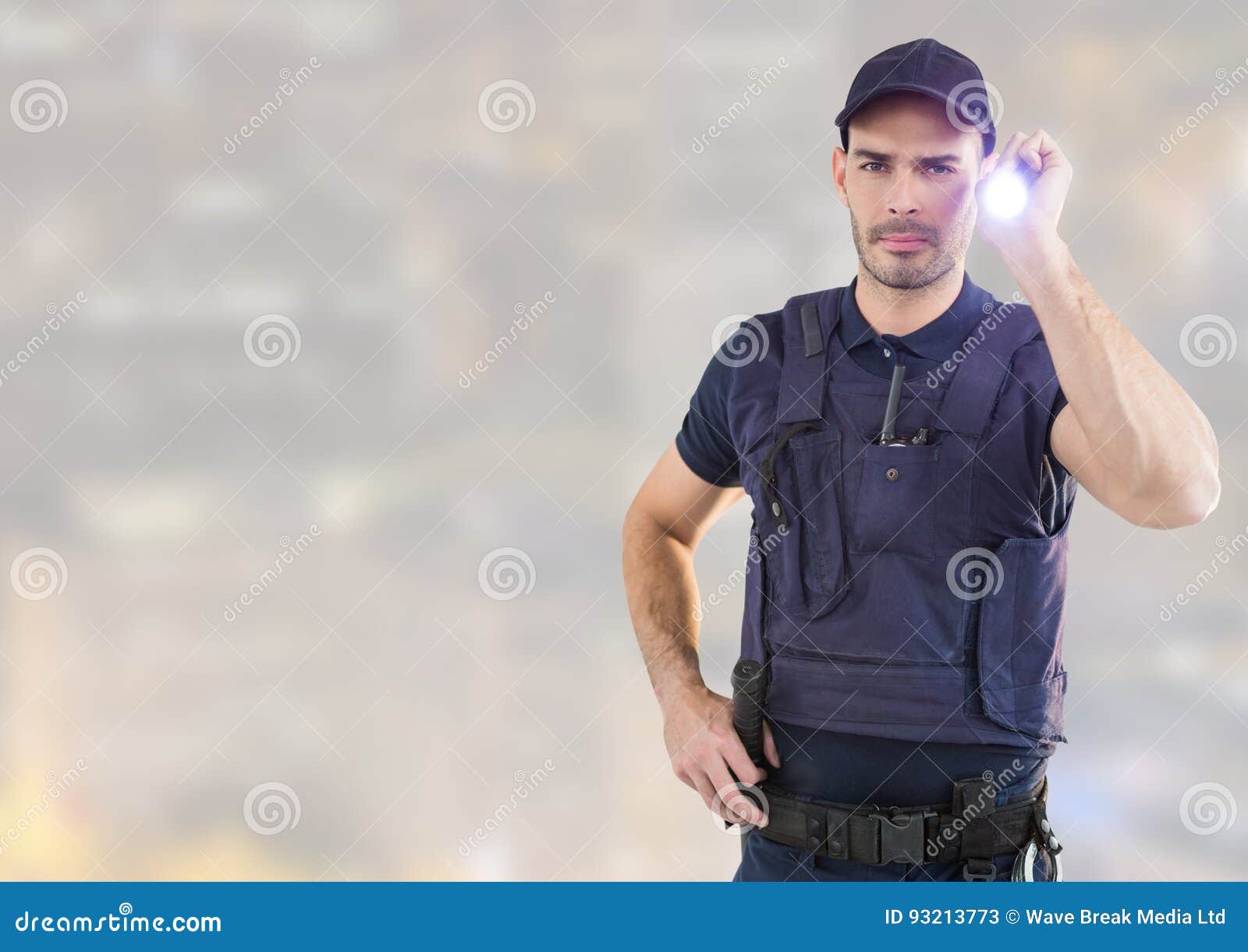 Security Man Outside Bright Background in Night City Stock Image ...