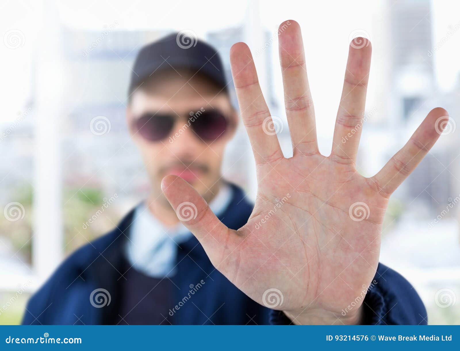 Security Man Outside with Hand Stop Gesture Stock Photo - Image of hand ...