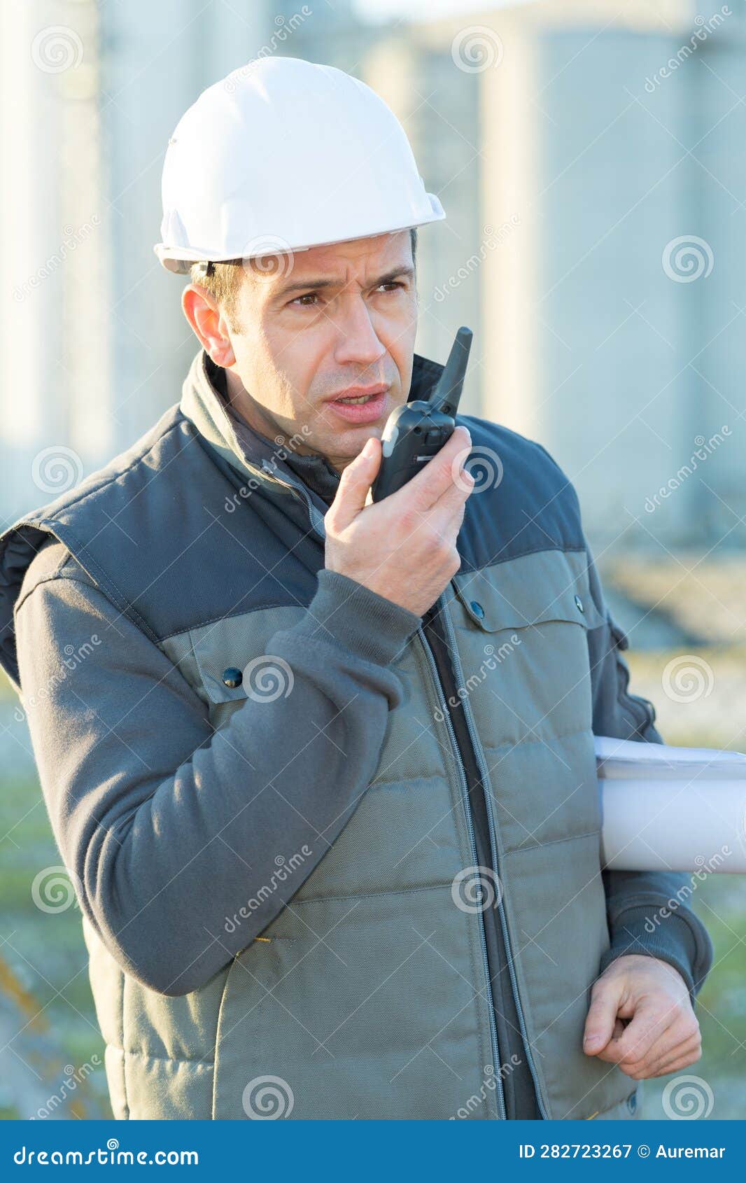 Security man outside site stock image. Image of studio - 282723267