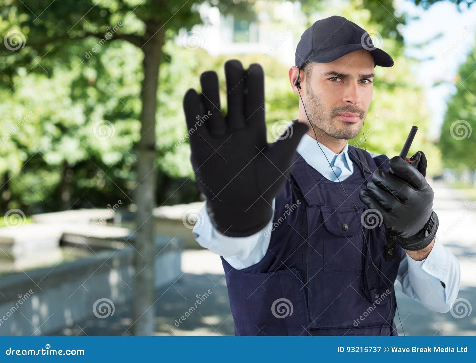 Security Man Outside Street with Trees Stock Image - Image of flare ...