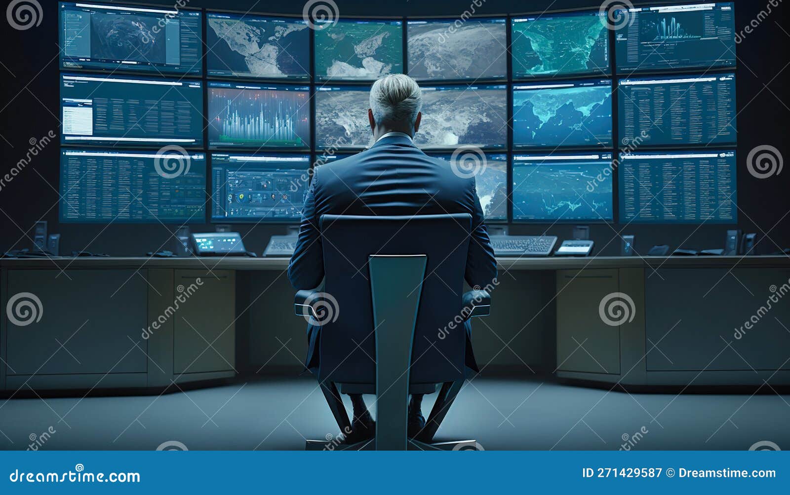 Screens In The Control Room Of The Command Center. Royalty-Free Cartoon ...