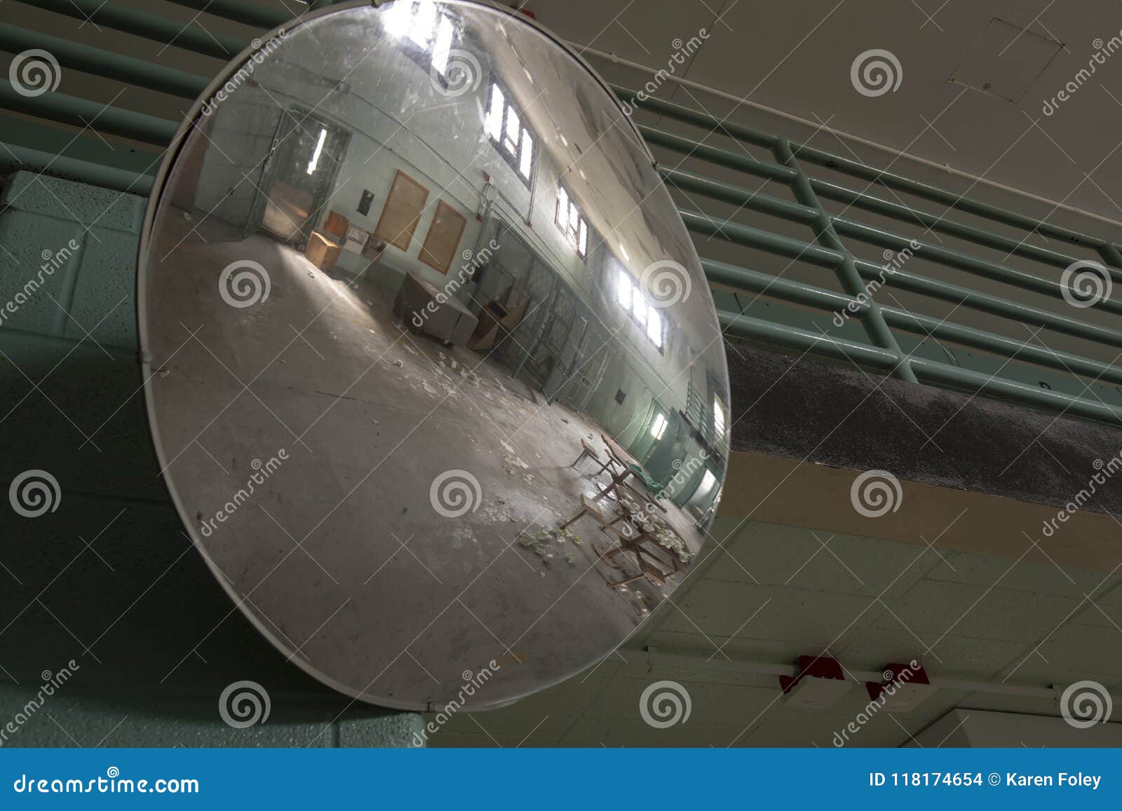 Security Mirror in Prison Cellblock Stock Photo - Image of reflecting ...