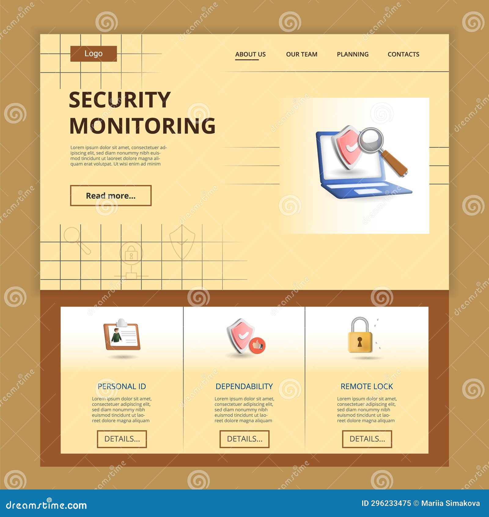 Security Monitoring Flat Landing Page Website Template. Personal Id ...
