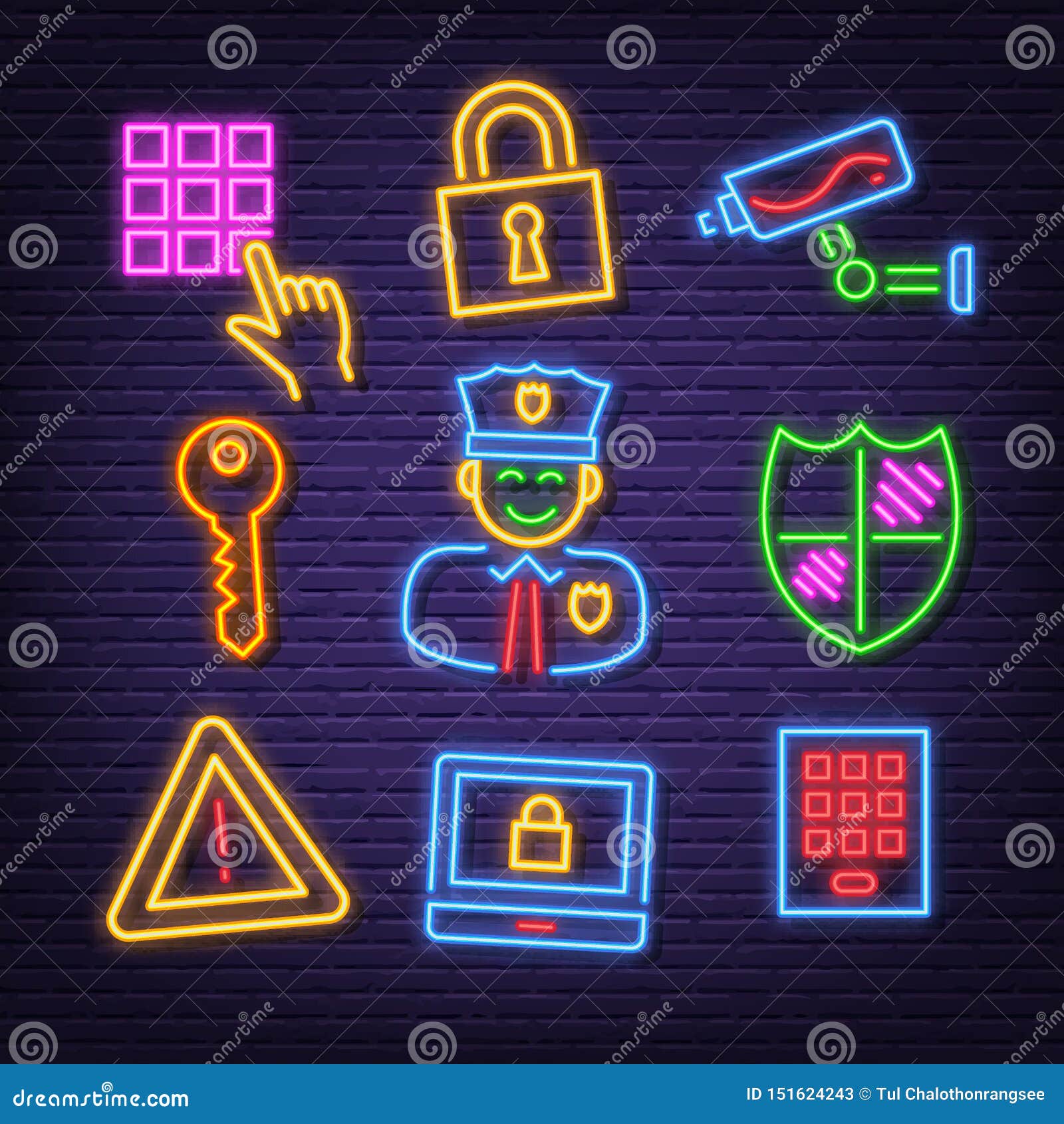 Security neon icons stock illustration. Illustration of password ...