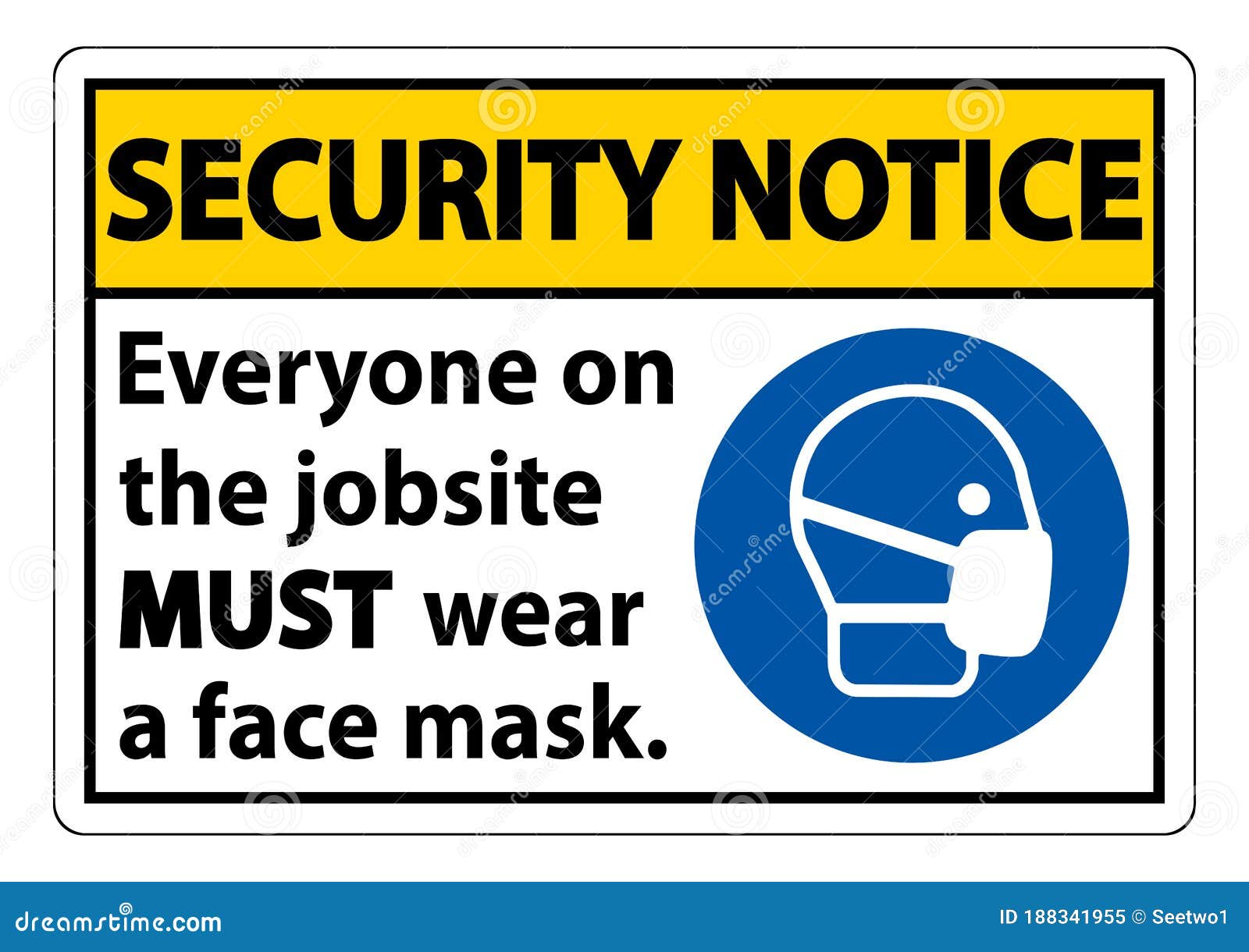 Security Notice Wear a Face Mask Sign Isolate on White Background Stock ...