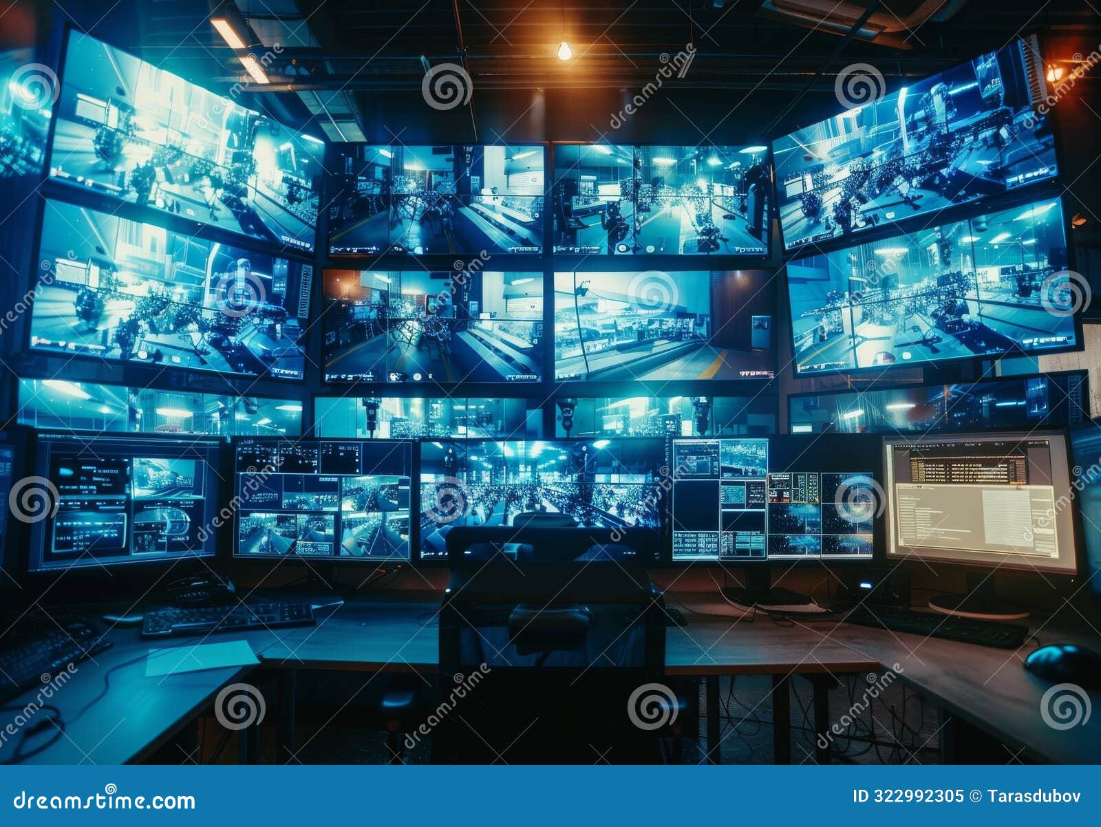 Security Office with Many Display. Monitoring System. Technology ...