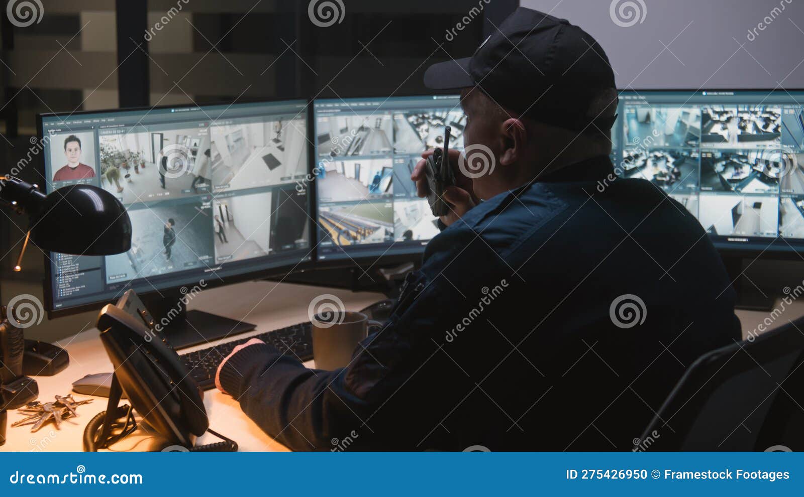Security Officer Controls CCTV Cameras on Computer Stock Photo - Image ...