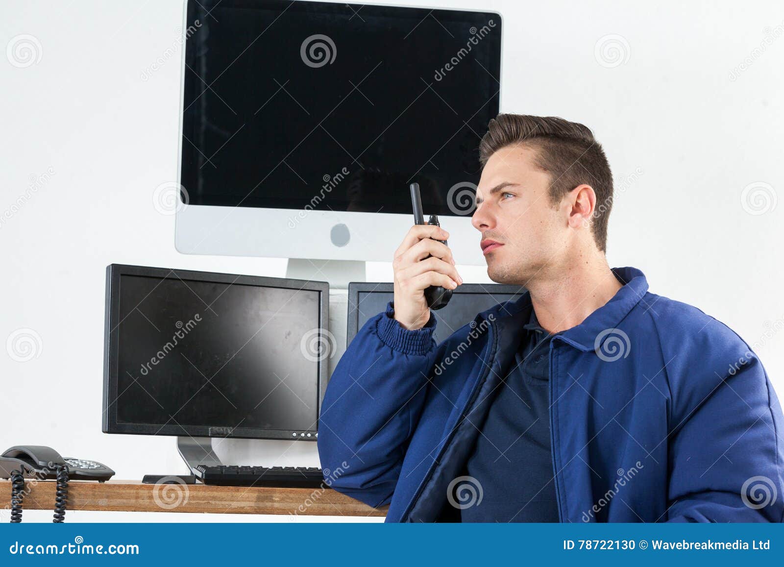 Security Officer Talking on Walkie-talkie Stock Photo - Image of guard ...