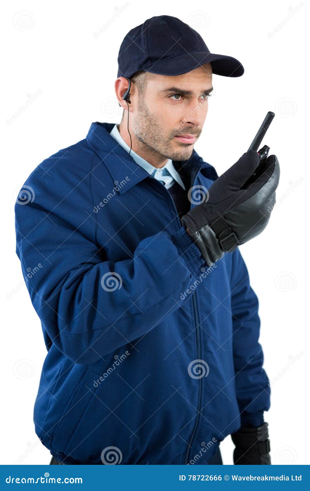 Security Officer Talking on Walkie-talkie Stock Photo - Image of ...