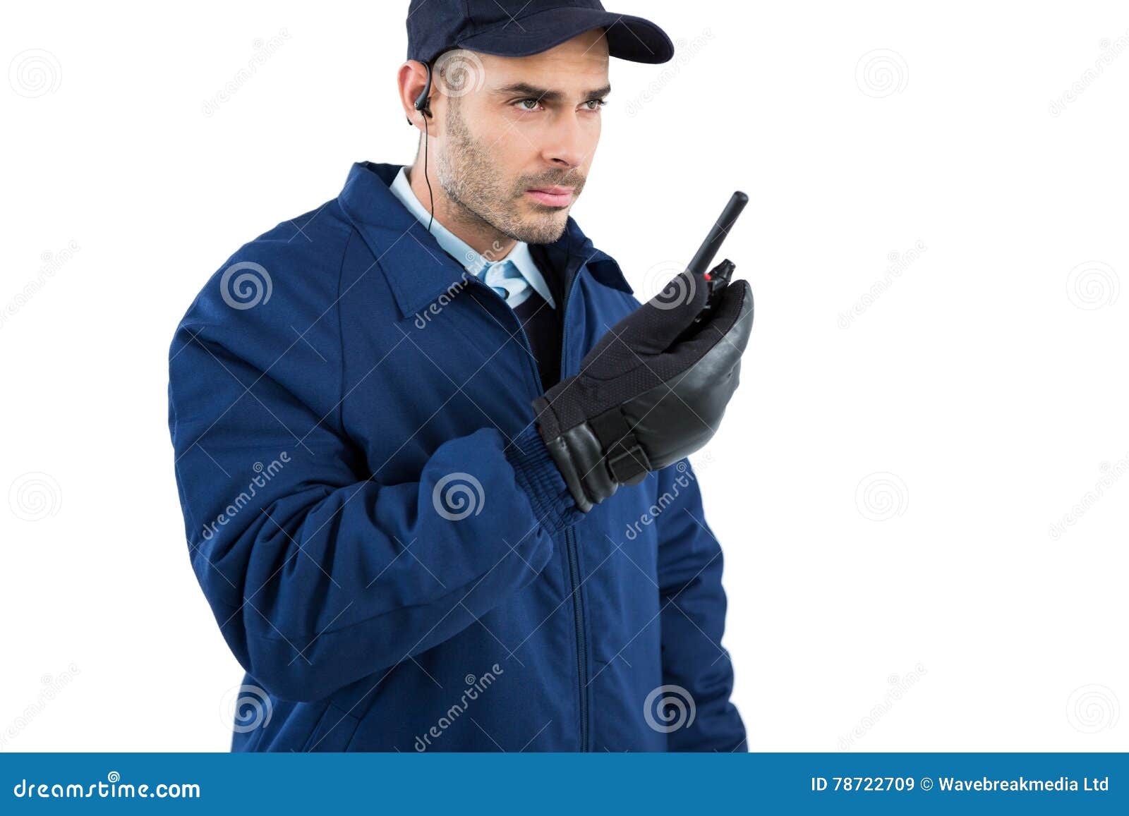 Security Officer Talking on Walkie-talkie Stock Image - Image of ...