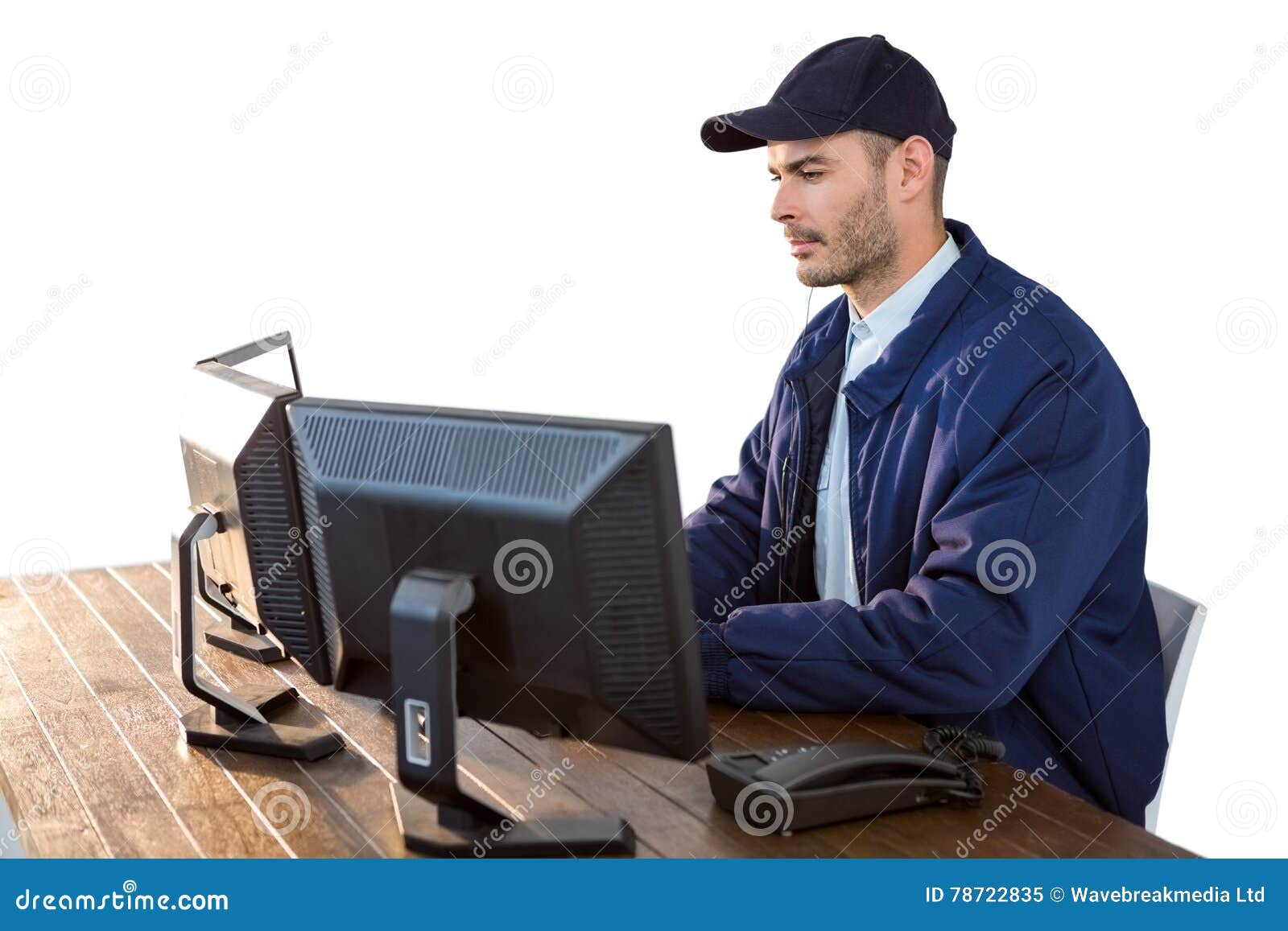 Security Officer Using Computer Stock Image - Image of security, shot ...