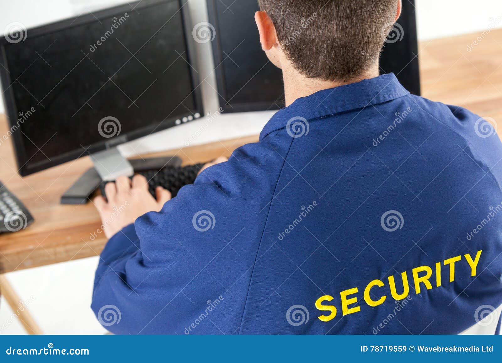 Security Officer Using Computer Stock Image - Image of officer, camera ...