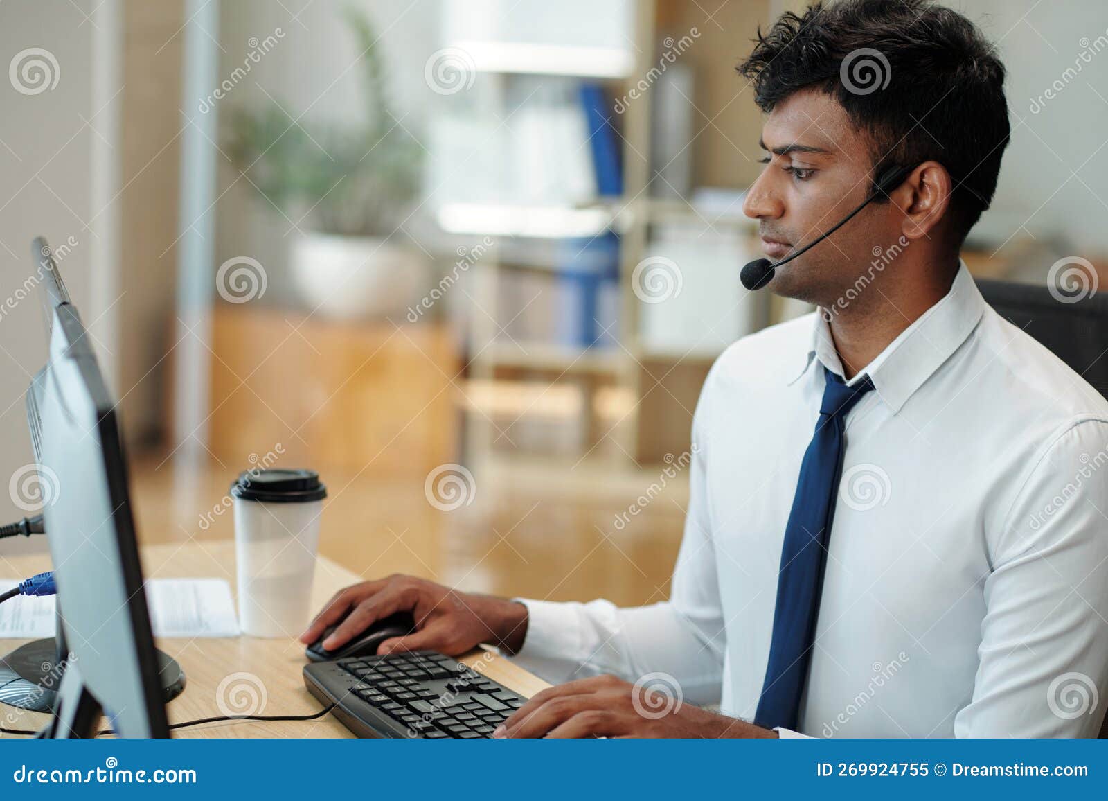 Security Officer Working at Desk Stock Image - Image of working ...