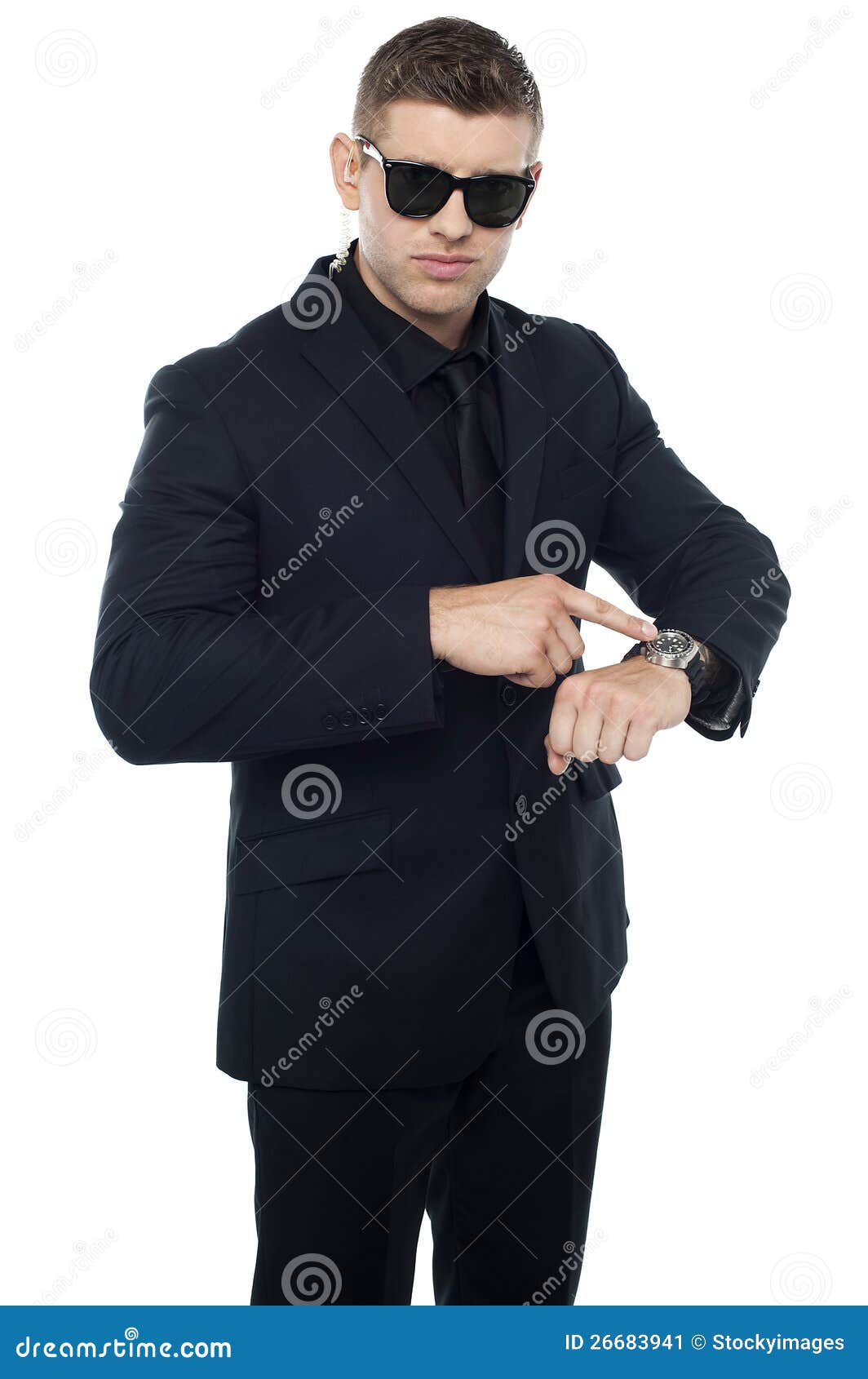 Security Official Pointing at His Watch Stock Image - Image of ...