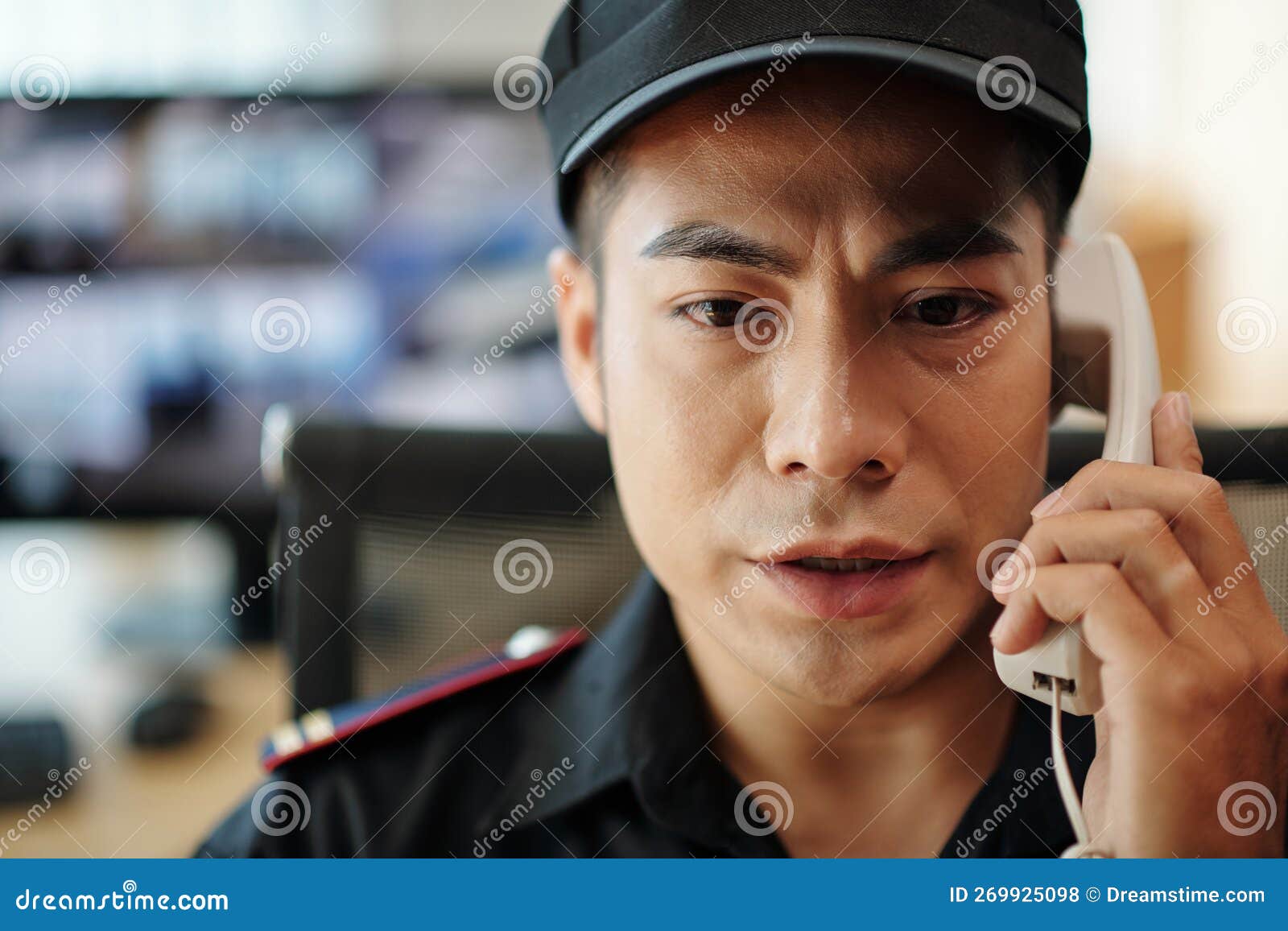 Security Operator Talking on Phone Stock Photo - Image of talk, protect ...