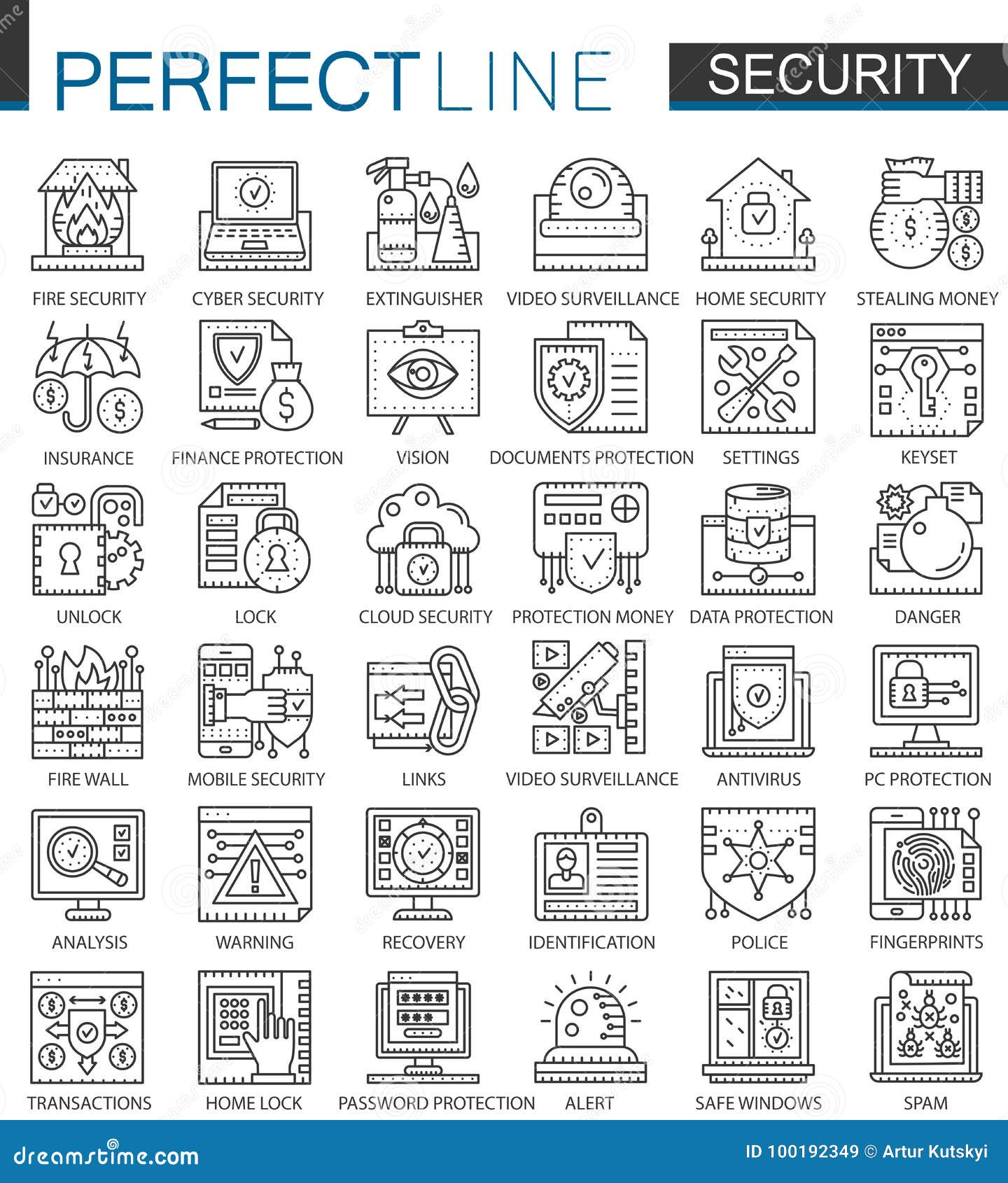 Security Outline Mini Concept Symbols. Data PC Protection Technology ...