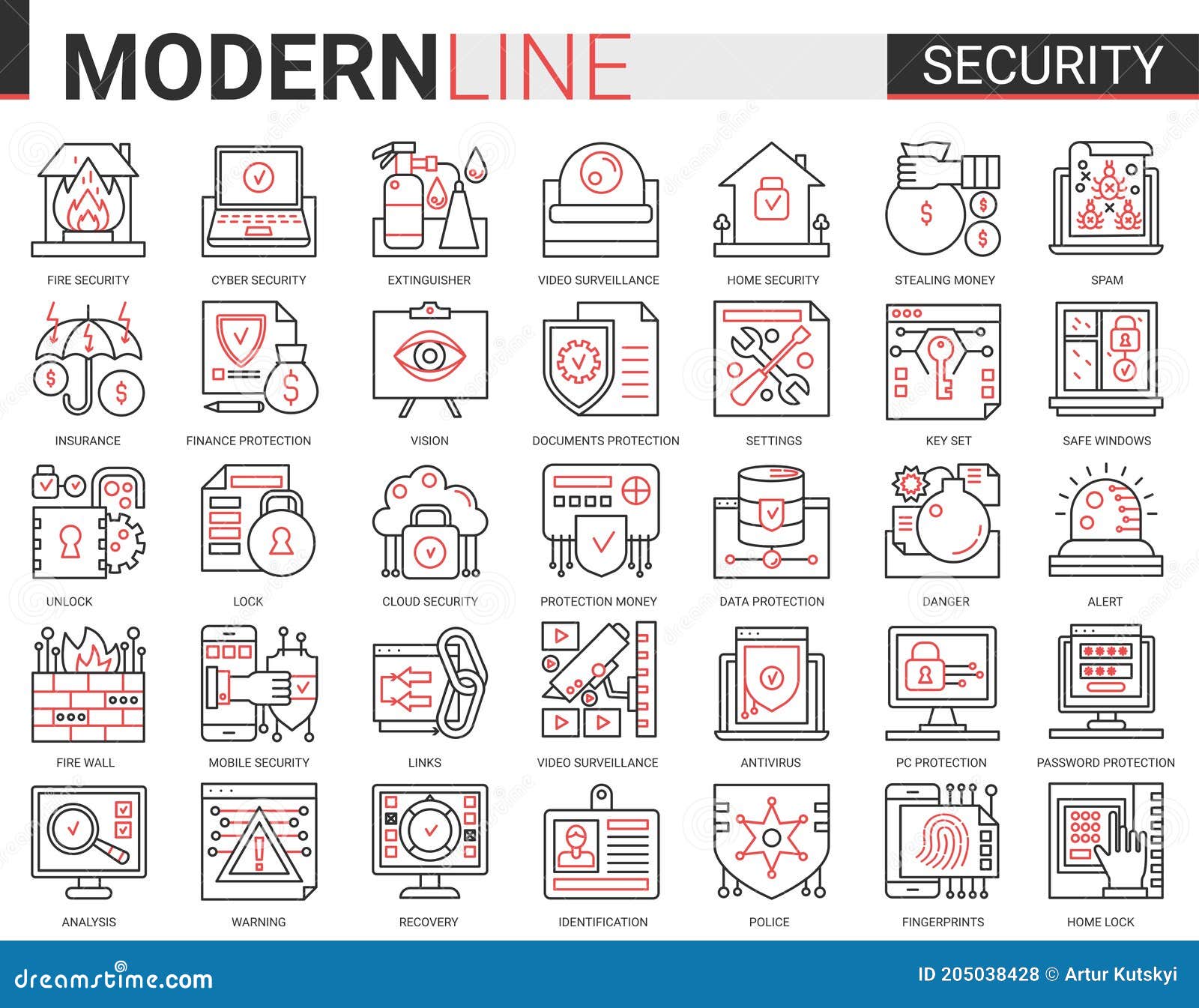 Security Outline Mini Concept Symbols. Data PC Protection Technology ...