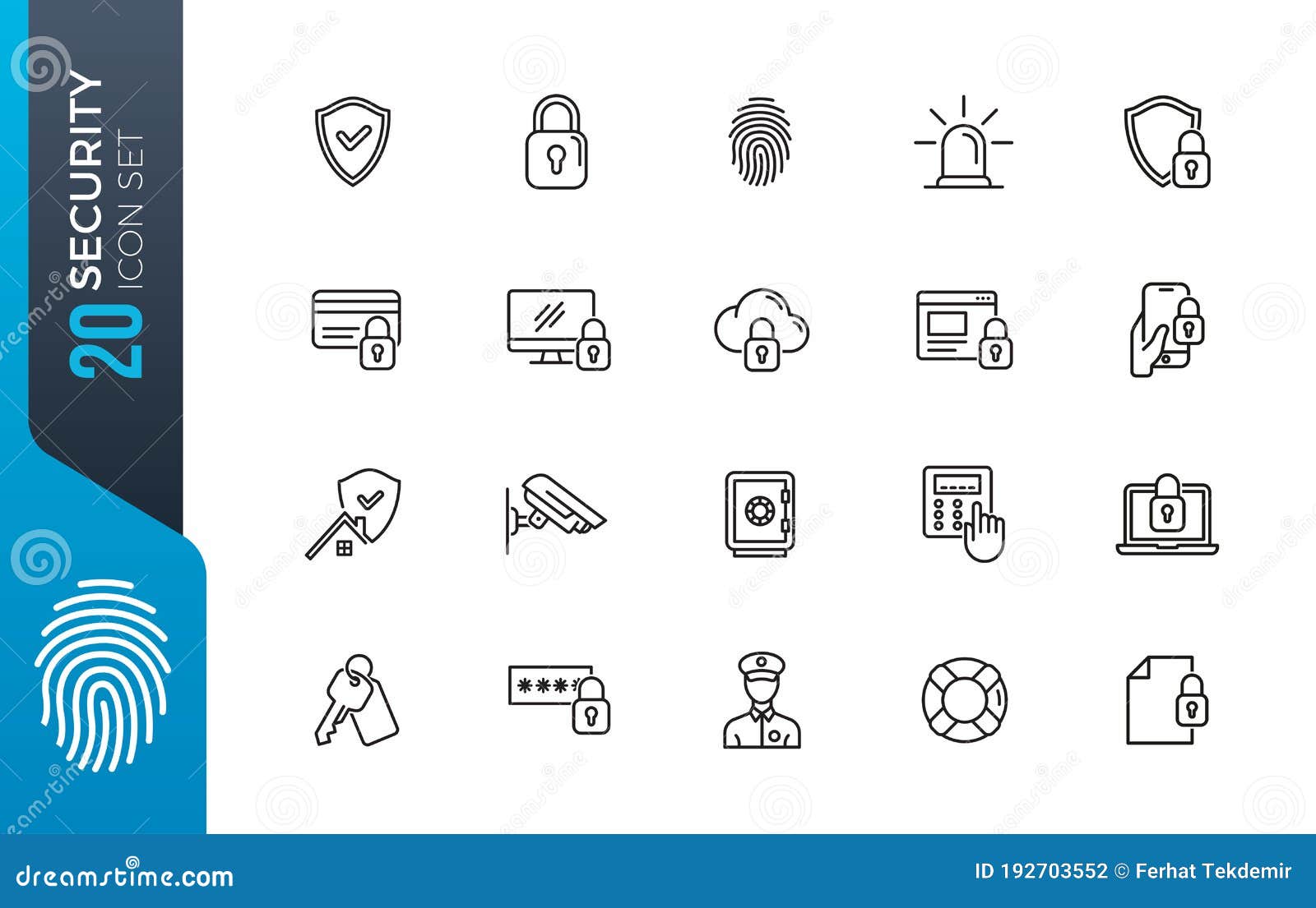 Minimal security icon set stock vector. Illustration of design - 192703552
