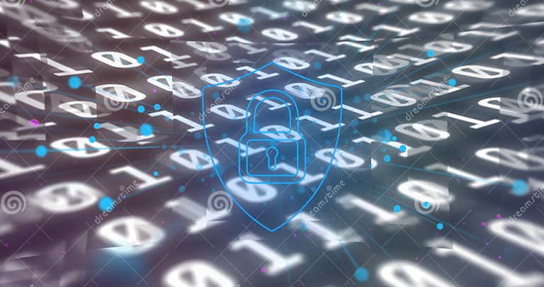 Security Padlock Icon Against Binary Coding Data Processing on Grey Background Stock ...