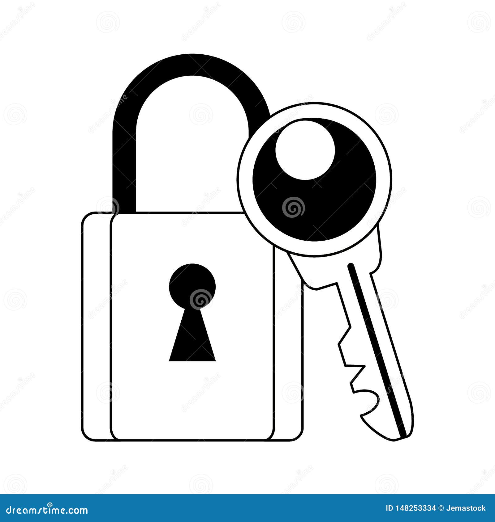 Security Padlock and Key Symbols in Black and White Stock Vector ...