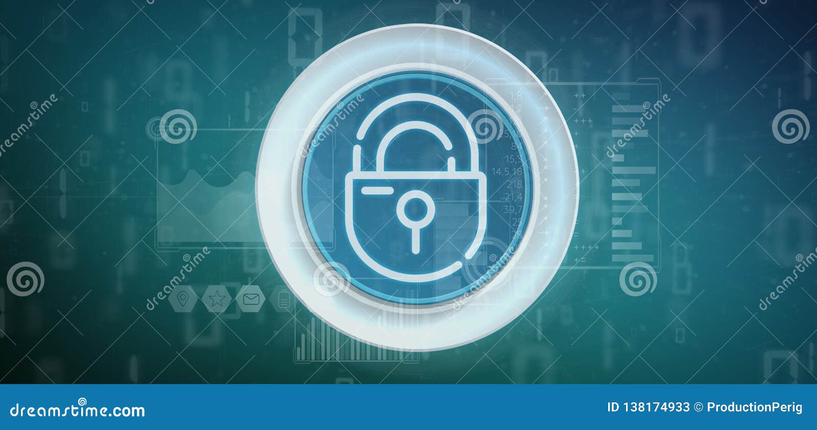 Security Padlock Wheel Icon with Multimedia and Social Media Icon 3d ...