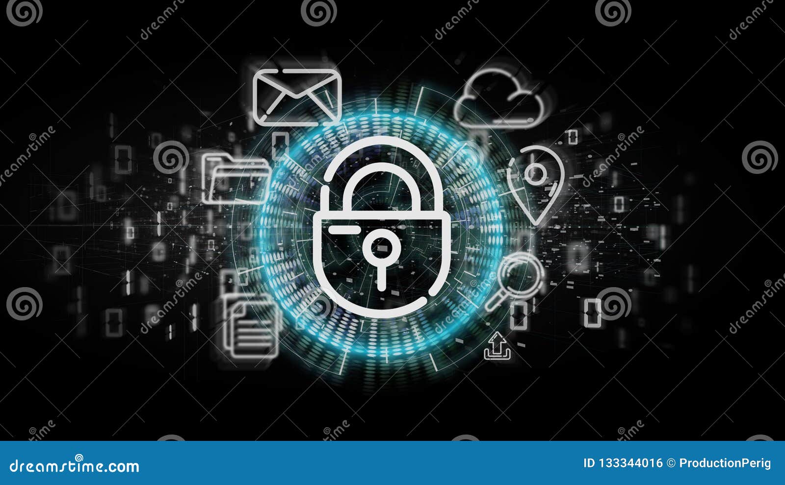 Security Padlock Wheel Icon with Multimedia and Social Media Icon 3d ...