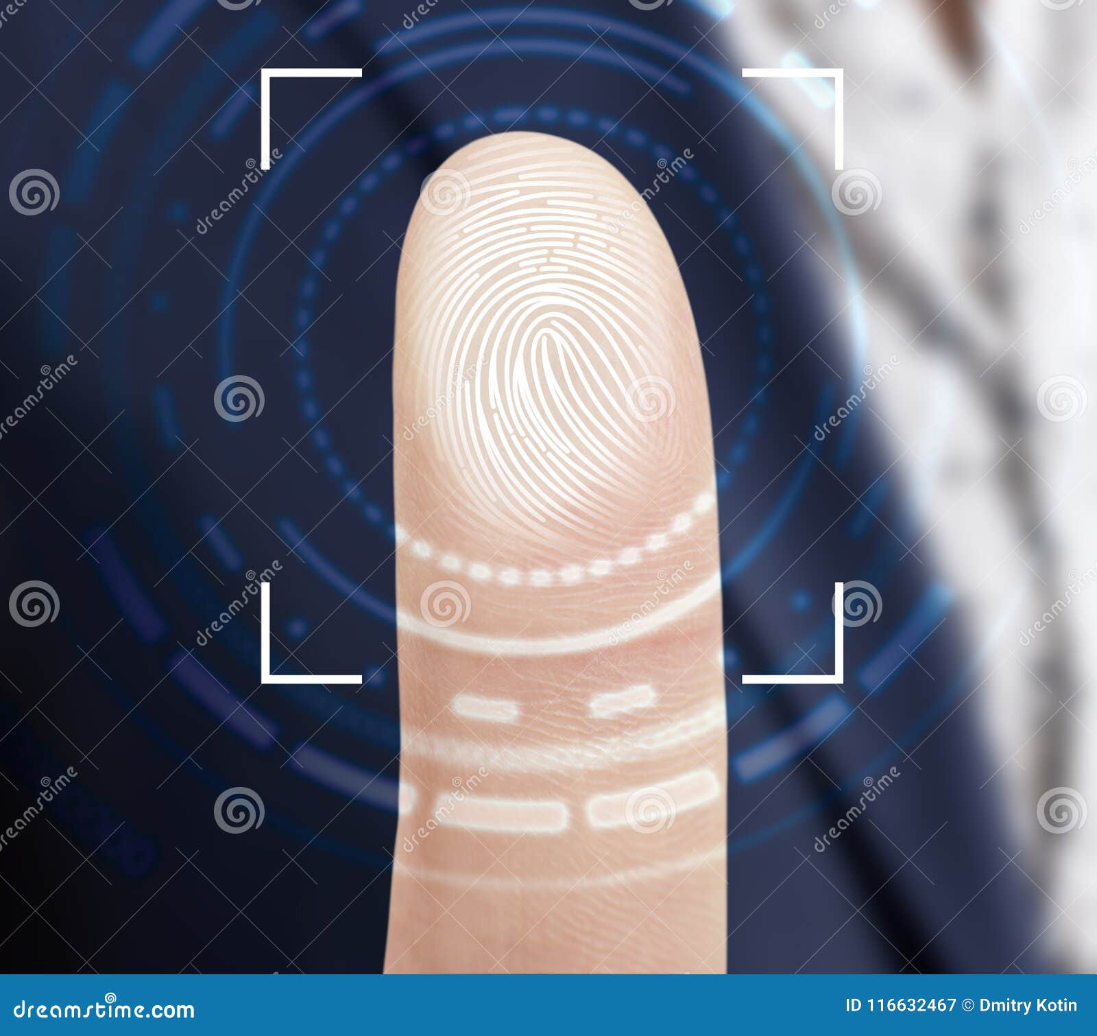 Finger Pressing on Virtual Button with Dactyloscopy Scanner. Stock ...