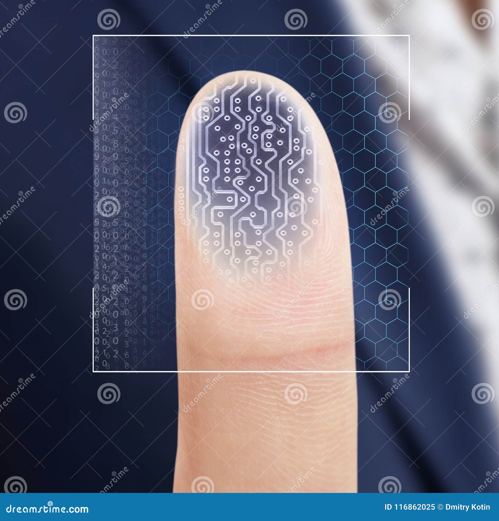 Finger Pressing on Virtual Button with Dactyloscopy Scanner. Stock ...