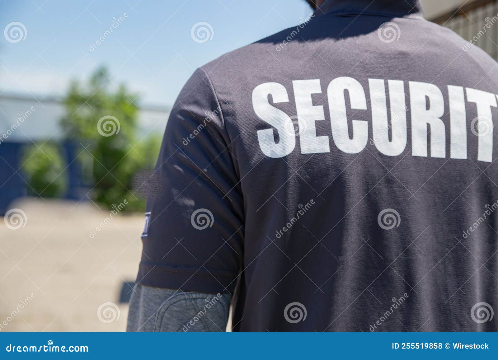 Security Person Standing Outdoors in the Sun, Shot from Back Stock ...
