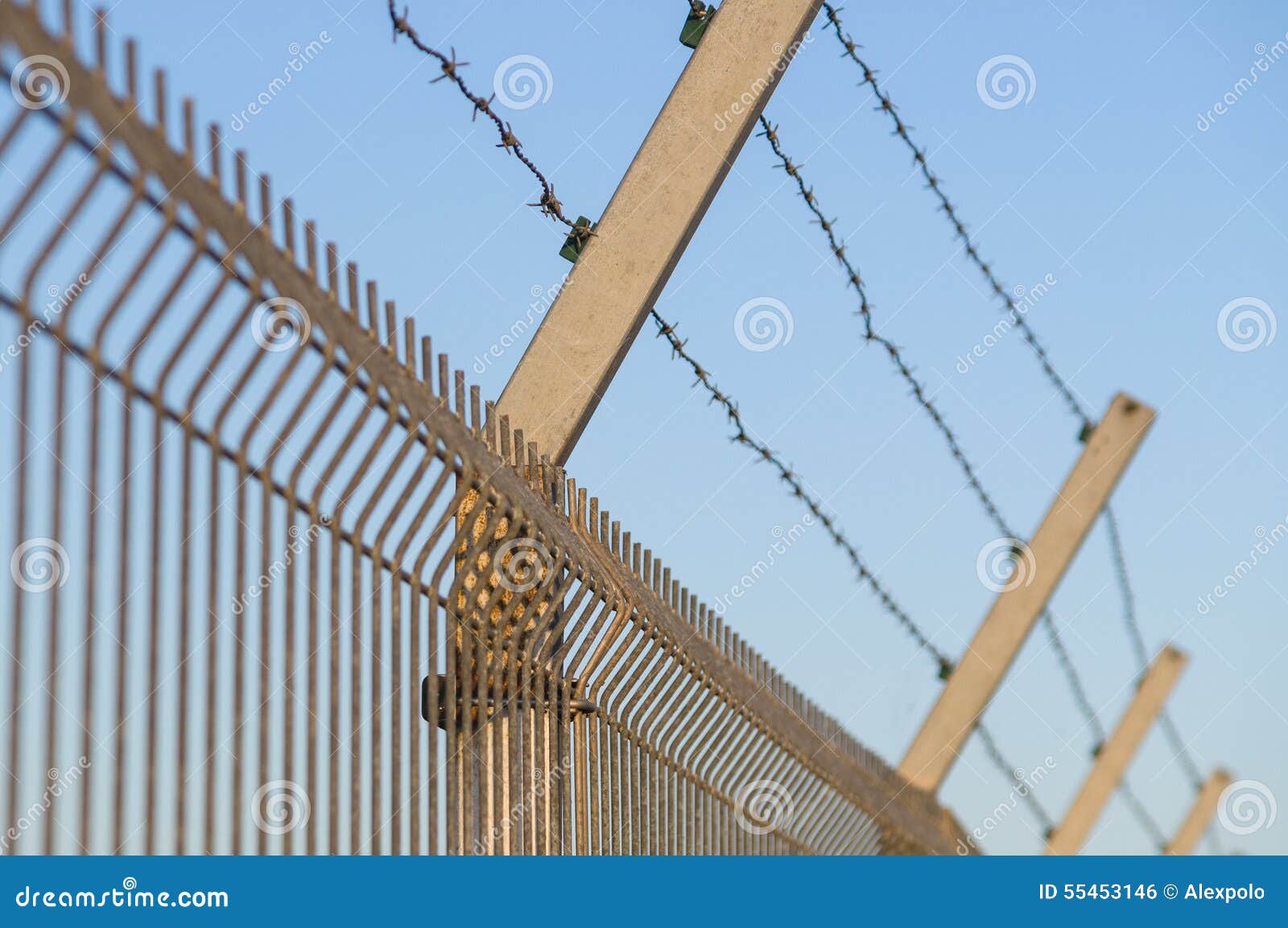 Security Post with Barbed Wire Fence Closeup Stock Photo - Image of ...