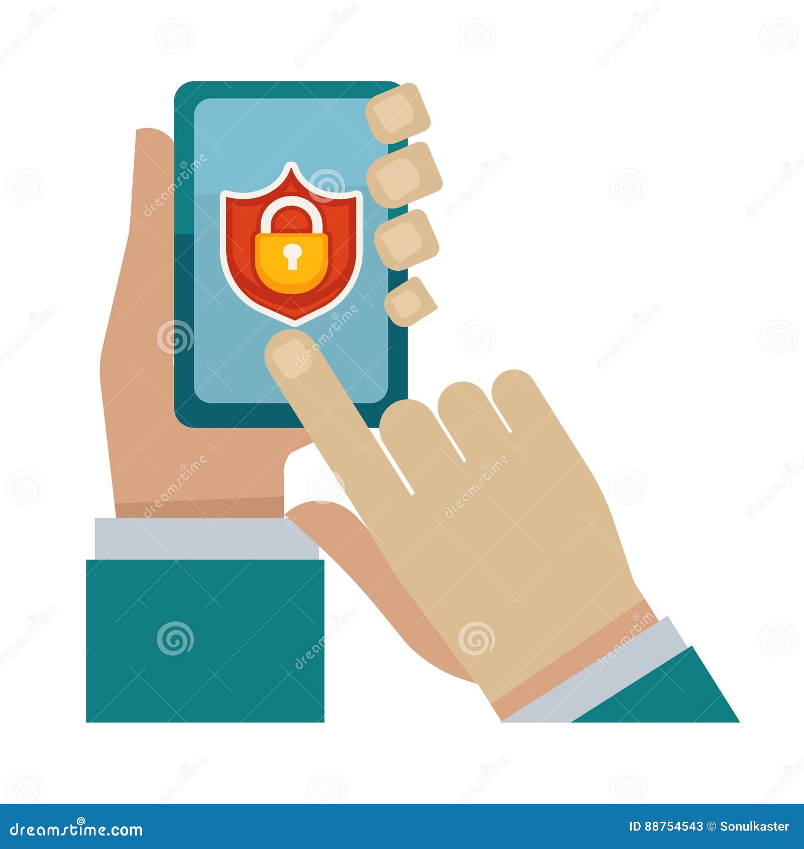 Security Program for Modern Devices Vector Illustration. Male Hands ...