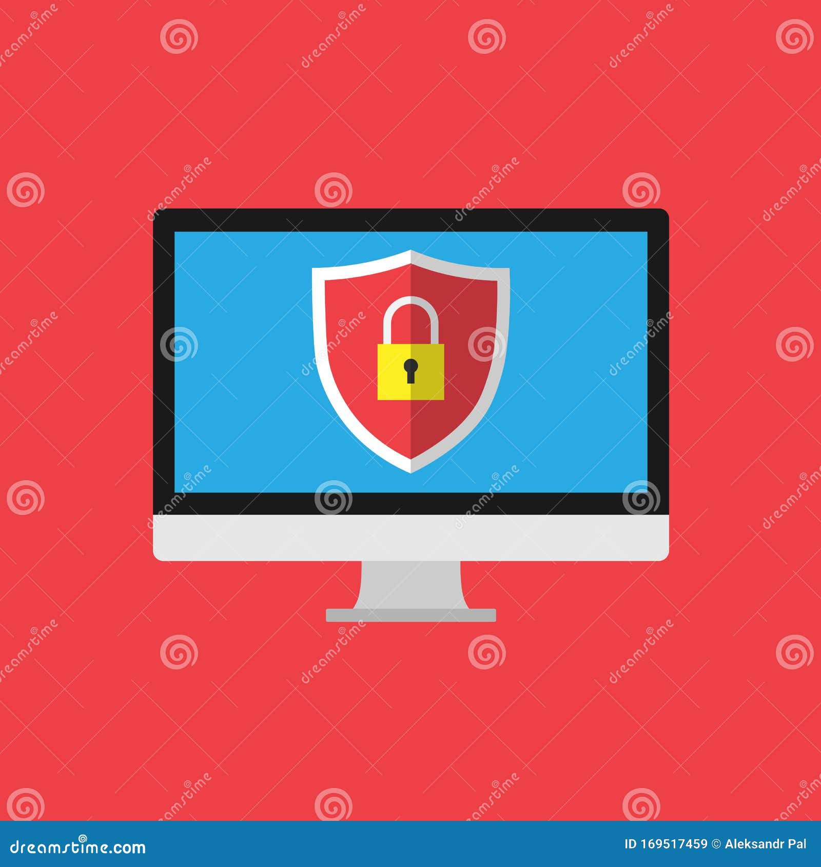 Security, Protect Your Computer. a Shield with a Lock is Depicted on ...