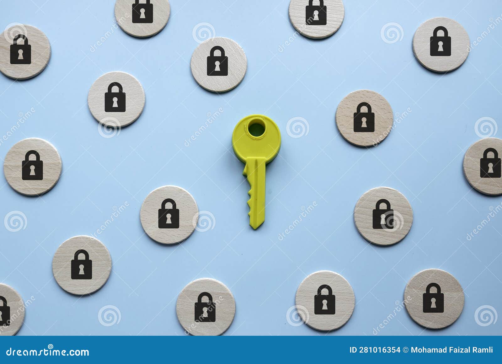 Security and Protection Concept. a Yellow Key among a Padlock Symbol ...