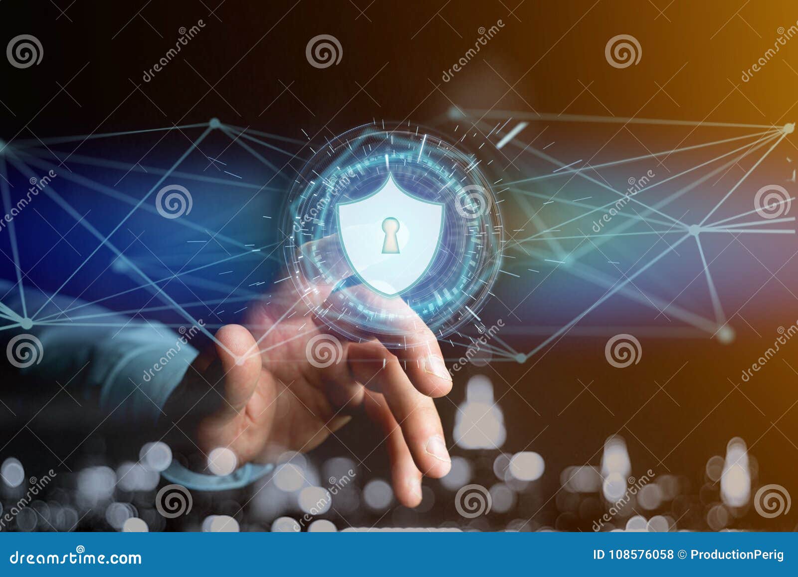 Security Protection Icon on a Futuristic Interface Stock Photo - Image ...