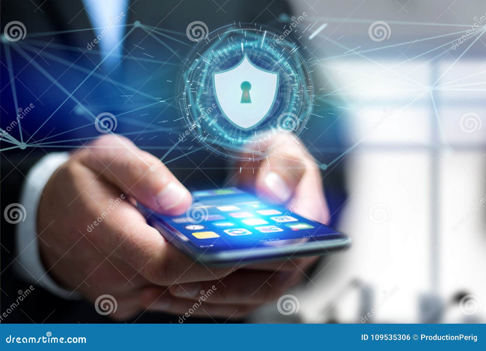 Security Protection Icon on a Futuristic Interface Stock Photo - Image ...