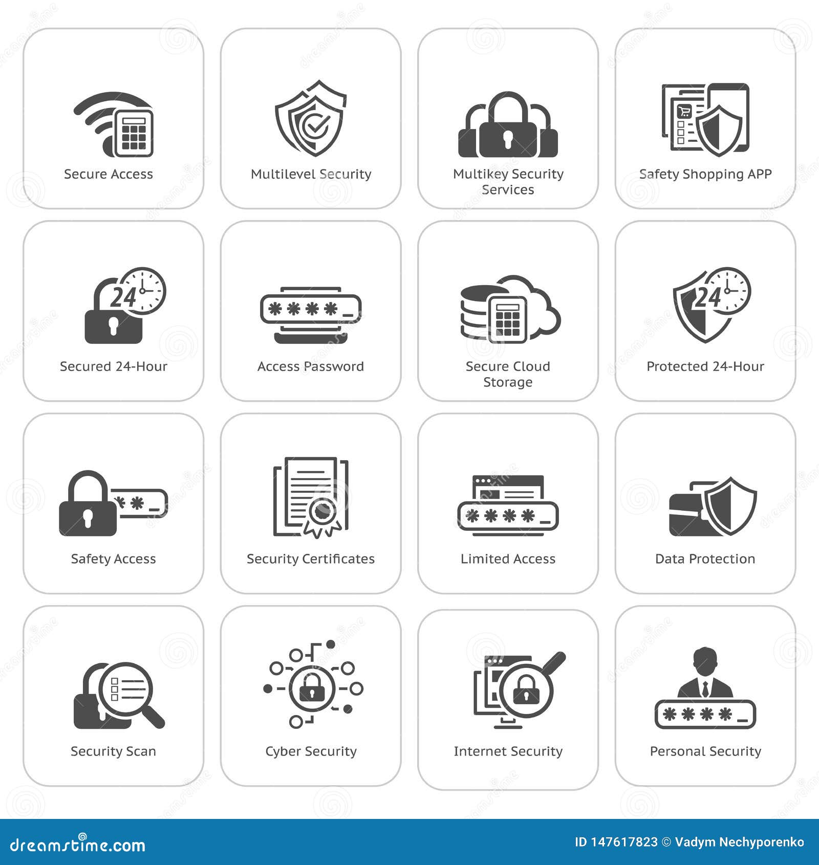 Security and Protection Icons Set Stock Illustration - Illustration of ...